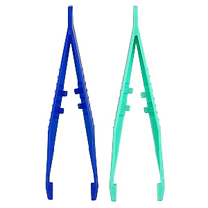 BinaryABC Disposable Plastic Tweezers Beads Medical Craft Tweezers,12Pcs(Blue and Green)