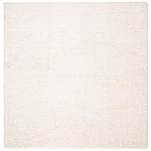 SAFAVIEH Fontana Shag Collection Area Rug - 8' Square, Ivory, Solid Design, Non-Shedding & Easy Care, 2-inch Thick Ideal for High Traffic Areas in Living Room, Bedroom (FNT800A)