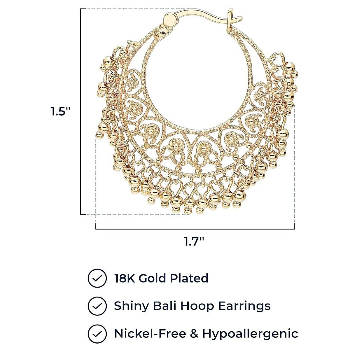 MORGAN & PAIGE Bronze 18K Yellow Gold Plated Indian Earrings for Women - Chandbali Gold Hoop Earrings Indian Jewelry, Heart Chandelier Boho Earrings for Women Hypoallergenic Earrings 1.5"