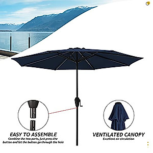 SERWALL 11 FT Patio Umbrella Outdoor Table Umbrella - Large Market Umbrella with 8 Sturdy Ribs, Crank for Garden, Lawn, Market, Pool, Deck, Backyard (Navy)