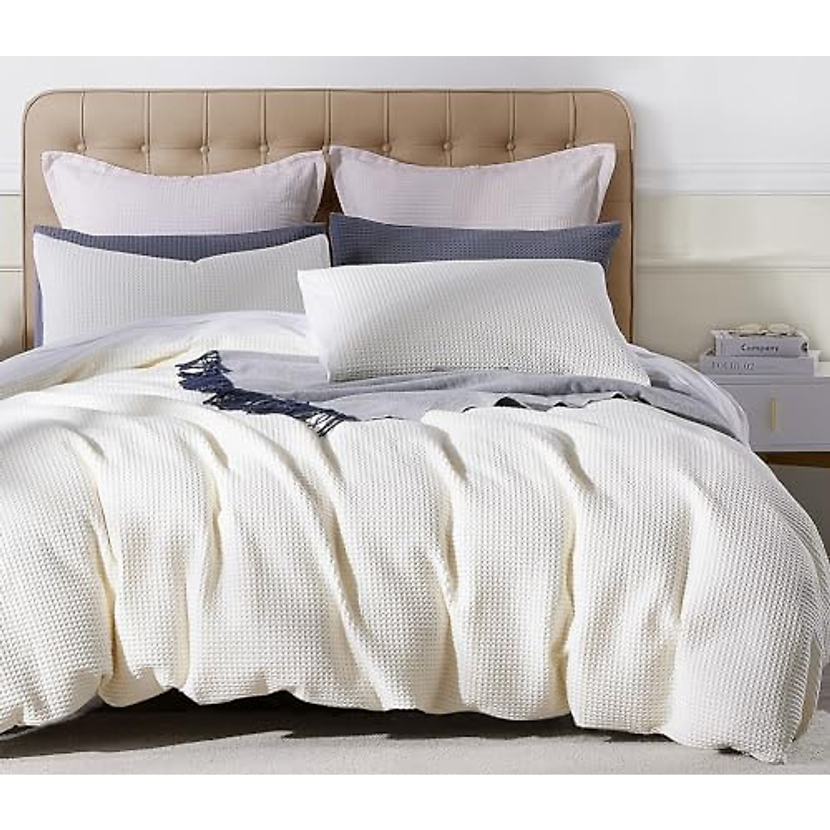 Grassix Waffle Weave Duvet Cover Queen Size 100% Cotton Duvet Cover Set with Zipper Closure Soft Breathable Textured Bedding Set for All Seasons, Comforter Cover Cream White 90"x90"