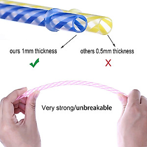 Dakoufish 12 Piece 13 Inch Reusable Plastic Thick Drinking Straws BPA Free Mason Jar Straws Transparent Small Stripe (13inch, Mix 12color)