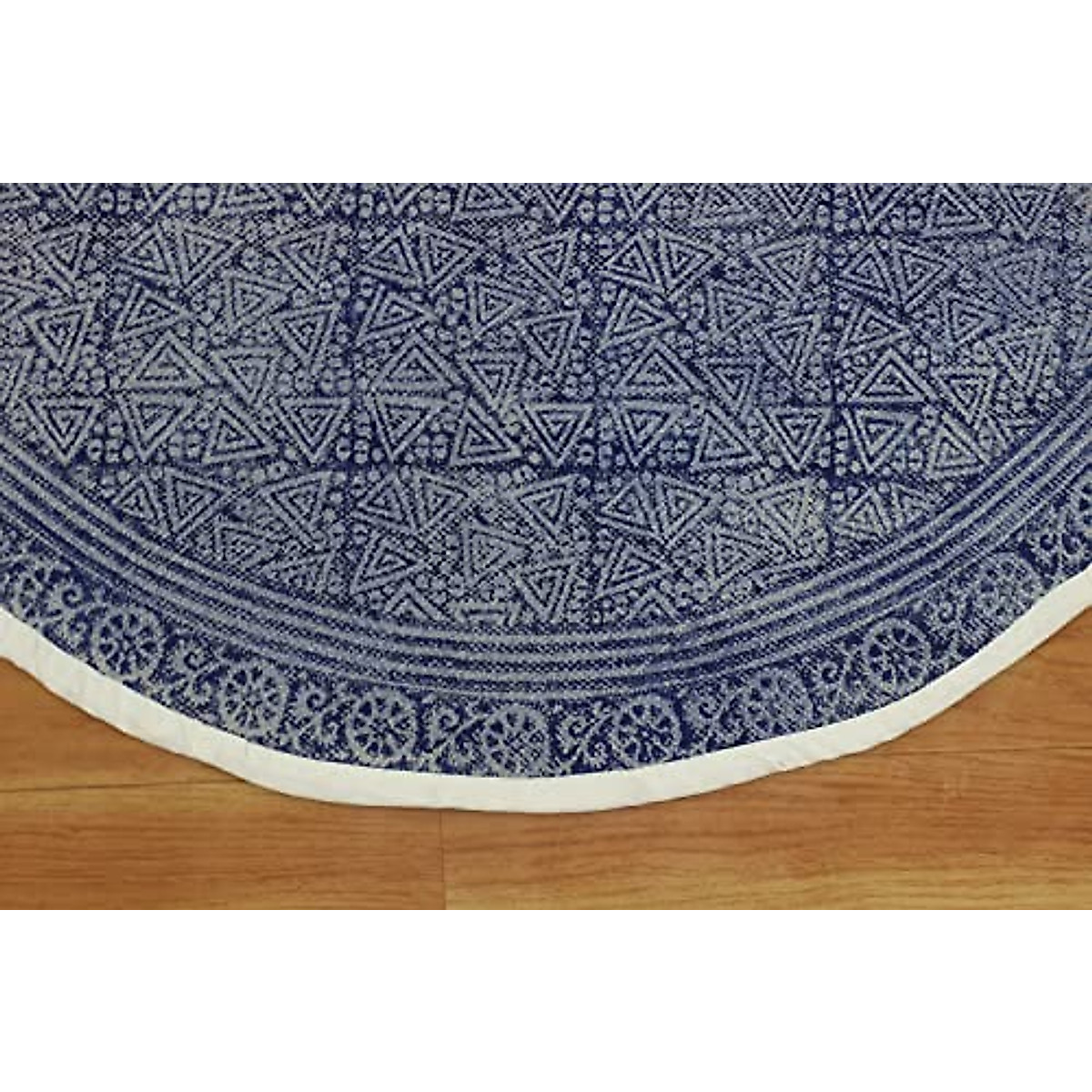 Casavani Indian Handmade Rug Geometric Blue & Beige Cotton Dhurrie Round Area Rug Best Uses For Garden Yoga Mat,Living Room,Kids Room,Bedroom, Bathroom,kitchen 3x3 4x4 3x3 Feet Round