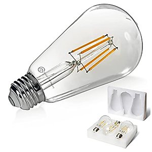 Basics Hardware LED Edison Light Bulbs - Dimmable Bulb, ST64 Vintage Style Decorative Antique White Lamp - 60W Equivalent, 110V, 480 to 700 Lumens, E26 Base Fixture - Clear Glass, Pack of 3