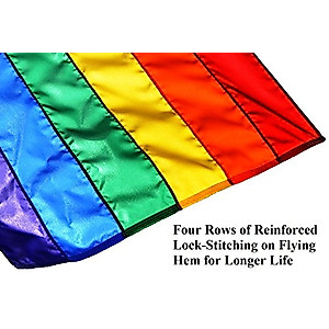 US Flag Factory 3x5 FT Rainbow Flag (Sewn Stripes) Outdoor SolarMax Nylon - Gay Pride Lesbian LGBT - UV Fading Resistant - Premium Quality - Made in USA