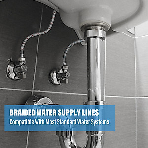 4 Pcs Faucet Hose Connectors, 3/8" Comp x 1/2" FIP Premium Braided Stainless Steel Water Supply Lines for Bathroom, Toilet and Kitchen Faucets (24 Inch)