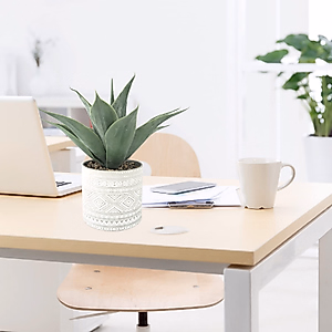 Hisow Artificial Potted Plants, 13.8" Artificial Succulent Fake Aloe, Large Faux Aloe Plant in Pot for Home Office Room Bathroom Garden Decor (White)