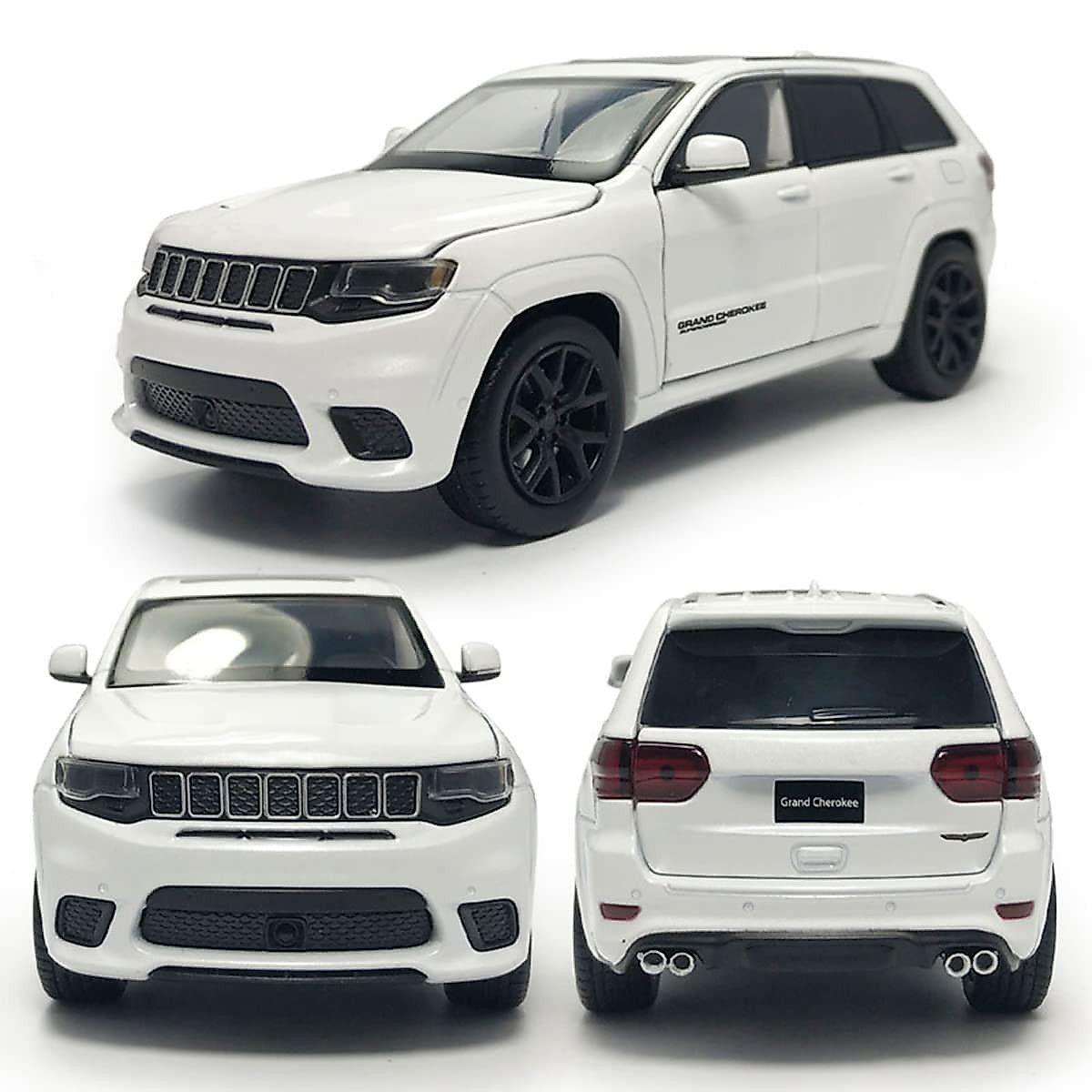 Grand Cherokee Trackhawk Toy Car Diecast Model Car 1/32 Scale SUV Vehicle Metal Zinc Alloy Casting, Light Sound, 4 Doors Open, Boys Toys Kids Birthday Gifts Mens Collection, White