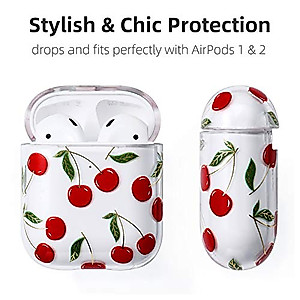 AKABEILA Airpods Case Cover,Compatible with Apple Airpods 2 Case Cute Patterns Hard PC Custom Designer Airpods Case Clear Shockproof [Front LED Visible ] Anti-Fall Full Protector, Cherry