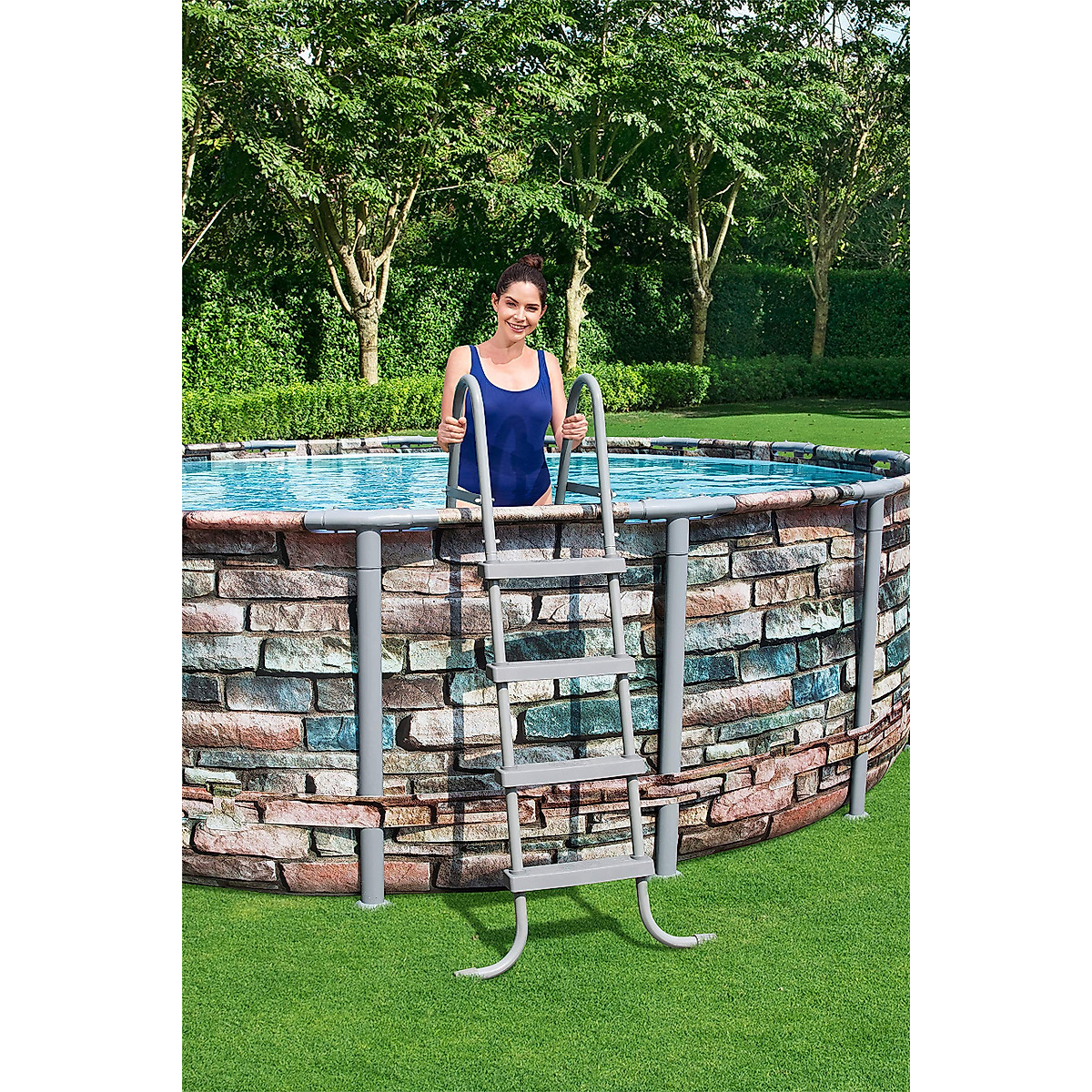 Bestway 56965E Power Steel 16' x 48" Set Above Ground Pool, Stone