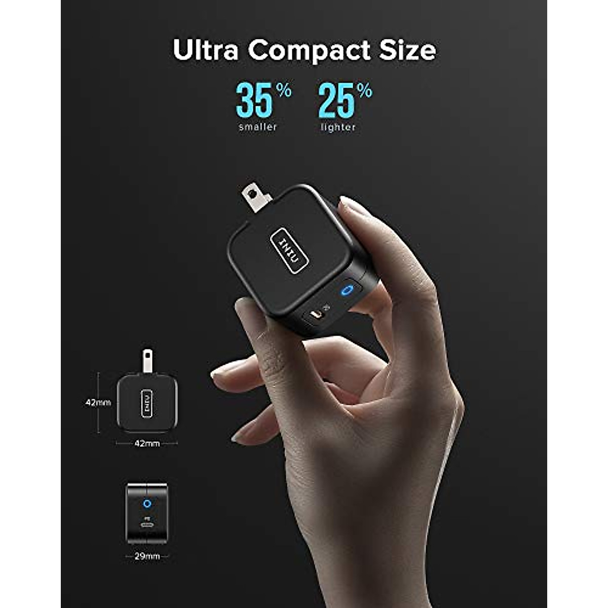 USB C Charger, INIU 20W PD3.0 Fast Charging Wall Charger with Foldable Plug, Universal USB Type C Power Adapter Block Compatible with iPhone 13 12 11 Pro XS X 8 Samsung S20 iPad Pro AirPods Google etc