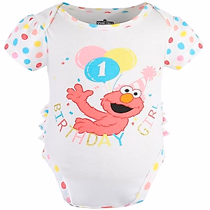 Sesame Street Baby Girl's Elmo Short Sleeve First Birthday Bodysuit Creeper, White, Size 18 Months
