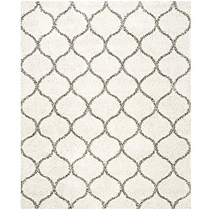SAFAVIEH Hudson Shag Collection Area Rug - 8' x 10', Ivory & Grey, Moroccan Ogee Trellis Design, Non-Shedding & Easy Care, 2-inch Thick Ideal for High Traffic Areas in Living Room, Bedroom (SGH280A)