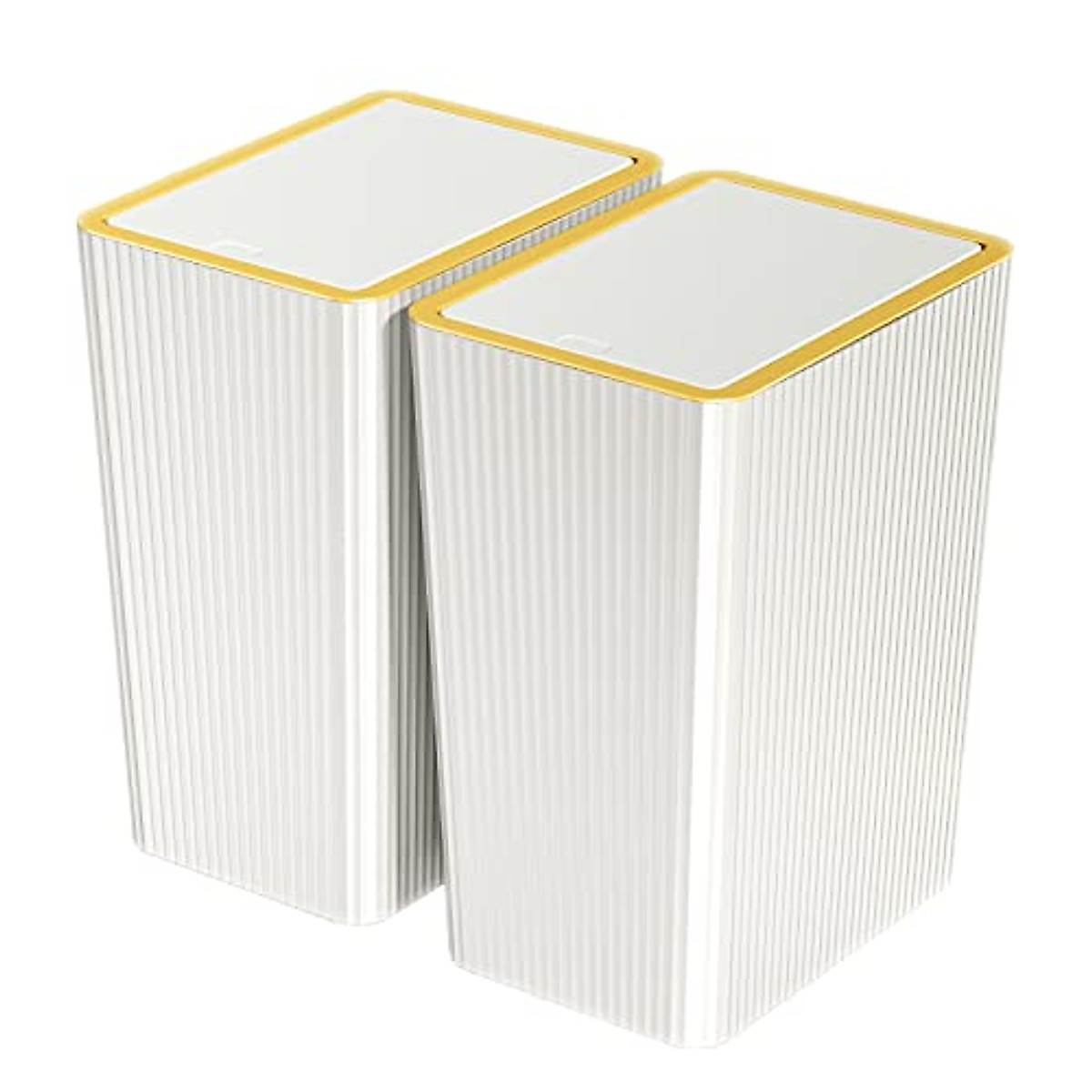 IEEK 2 Pack of Trash Can with Lid,4 Gallons/15 Liters Garbage Can with Press Top Lid Plastic Dog Proof Trash Bin,Waste Basket for Bathroom/Kitchen/Bedroom/Office/Living Room,White and Gold