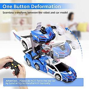 FAFUGANIA Remote Control Car, Transform Robot RC Car with One Button Deformation, 2.4Ghz 360 Degree Rotating Drifting Police Toy Cars, 1:18 Transforming Robot Boys Toys