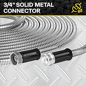 Ainpota Metal Garden Hose 100ft Heavy Duty Stainless Steel Water Hose with 10 Function Sprayer & Metal Fittings Flexible Hose Puncture Proof Hose for Yard, Outdoors, Rv (100FT)