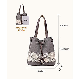 Women Printing Canvas Shoulder Bag Casual Hand Bags Purse Retro Tote Bags (Gray)