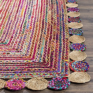 SAFAVIEH Cape Cod Collection Accent Rug - 4' x 6', Red & Multi, Handmade Boho Braided Jute & Cotton, Ideal for High Traffic Areas in Entryway, Living Room, Bedroom (CAP201A)