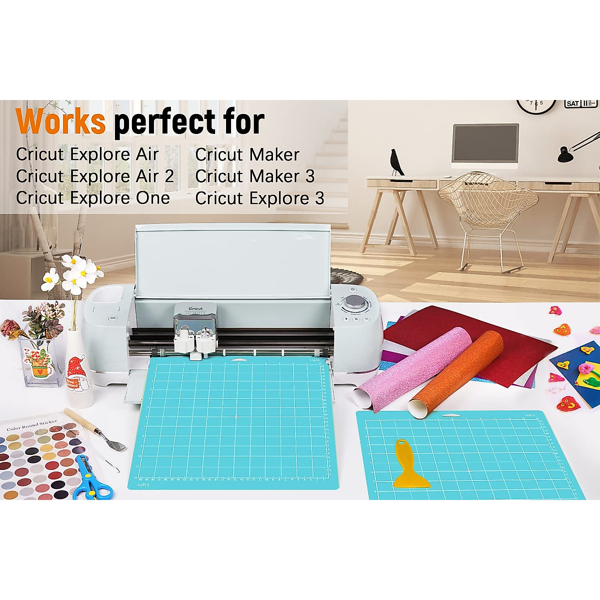 Colemoly 12x12 Cutting Mat 4 Pack Light for Cricut Maker 3/Maker/Explore 3/Air 2/Air/One 1 Pack Cut Cards Scraper Blue Grip Sticky Cricket Replacement Accessories Pad for Supplies,Crafts,Quilting