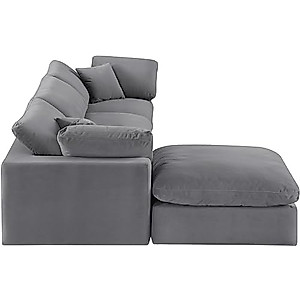 Meridian Furniture 189Grey-Sec4A Comfy Collection Modern | Contemporary Upholstered Modular Sectional, Soft Grey Velvet, Down Feather Cushions, 119" W x 79" D x 34.5" H, Grey
