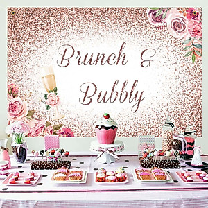 P.G Collin Brunch & Bubbly Floral Glitter Banner Backdrop Sign Bridal Wedding Shower Bachelorette Party Decorations Supplies for Women 6 x 4ft Rose Gold…,Rose Gold