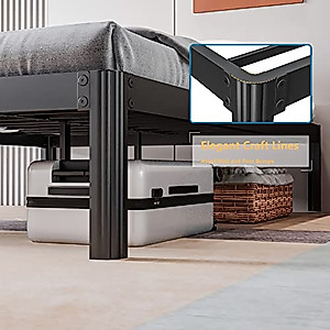 COMASACH Queen-Size Bed-Frame with Round Corner and Cylinder-Shaped Leg, 4000 lbs Heavy Duty Non Slip Metal Bed Frames No Box Spring Needed, 14 inch Noise Free Mattress Foundation, Black