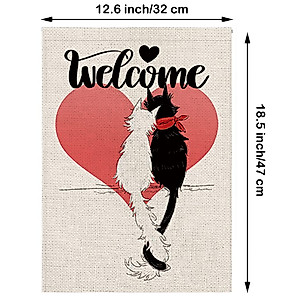 Valentines Day Garden Flag Cat Welcome Valentines Garden Flag Love Heart Party Home Burlap Double Sided Yard Decor 12.5 x 18 Inch