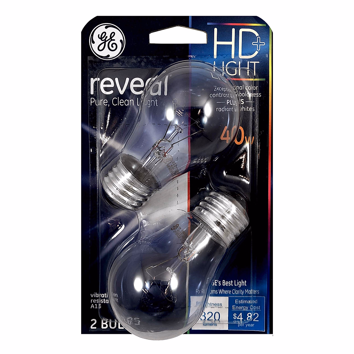 GE Lighting 043168486965 48696 40-Watt Bulbs, Medium Base for Ceiling Fan A15, 2-Pack, 2 Count (Pack of 1), Reveal Clear