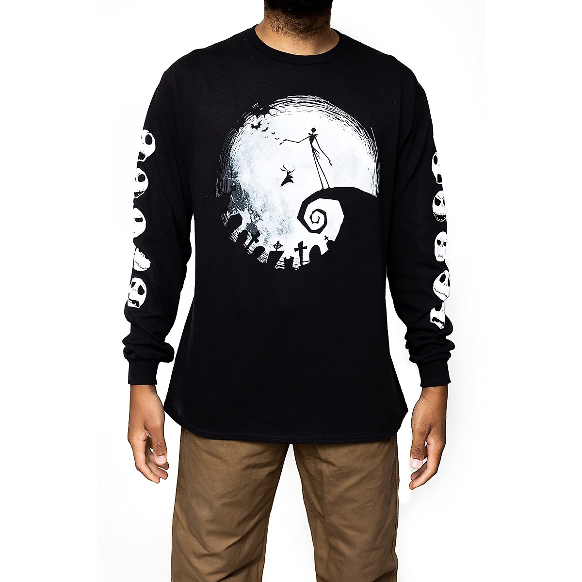 Disney Nightmare Before Christmas Nightmare Moon Long Sleeve Adult T-Shirt (Black,SM)