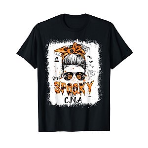 One Spooky CNA Halloween Messy Bun Bleached For Nurse RN T-Shirt