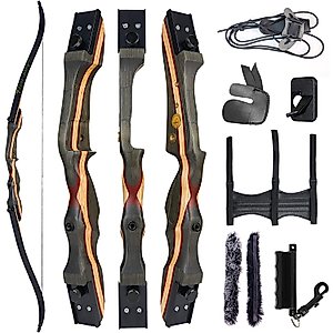 TOPARCHERY Recurve Bow for Adult & Youth Beginner, 62" Wooden Takedown Recurve Hunting Bow for Outdoor Training Practice Right Handed 40lbs