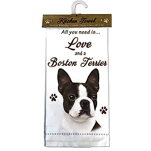 E&S Pets Boston Terrier Kitchen Towels, Off-white 26.00" x 18.00", Small