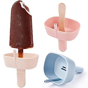 3 Pack Drip Free Silicone Popsicle Holders with Straw, AODISTUCE Popsicle Holders for Kids No Drip, Mess Free Frozen Treats Holder Ice Pop Holder Popsicle Holder for Toddlers Kids Baby, with 2 Slots