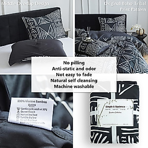 Simple&Opulence Boho Cooling Duvet Cover Set, 3Pcs Aztec Luxury Tribal Geometric Pattern Comforter Cover Set 100% Viscose from Bamboo, Soft Breathable Bedding for Hot Sleepers(Black, King)