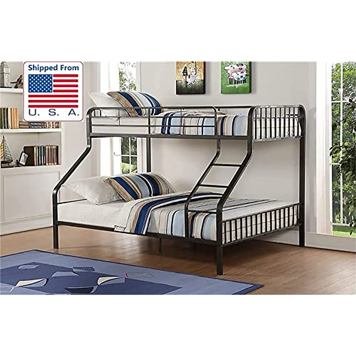 ZEKOLO Upgraded Version & Stronger Steel Bunk Bed Twin XL Over Queen with Safer Guardrails and Ladder, Thickend More Stable Metal Twin XL Over Queen Bunkbeds, Gunmetal (Easier to Assemble)