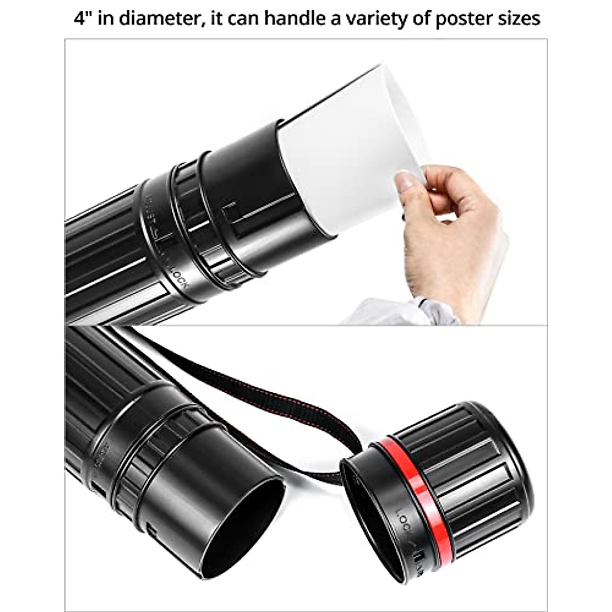 QWORK Drafting Tube, 2 Pack Poster Tube Blueprint Case, 30 5/16" - 44 1/2" Telescoping Art Tube Large Storage Tube Holder, Diameter-3 15/16", for Draft Sketch Documents