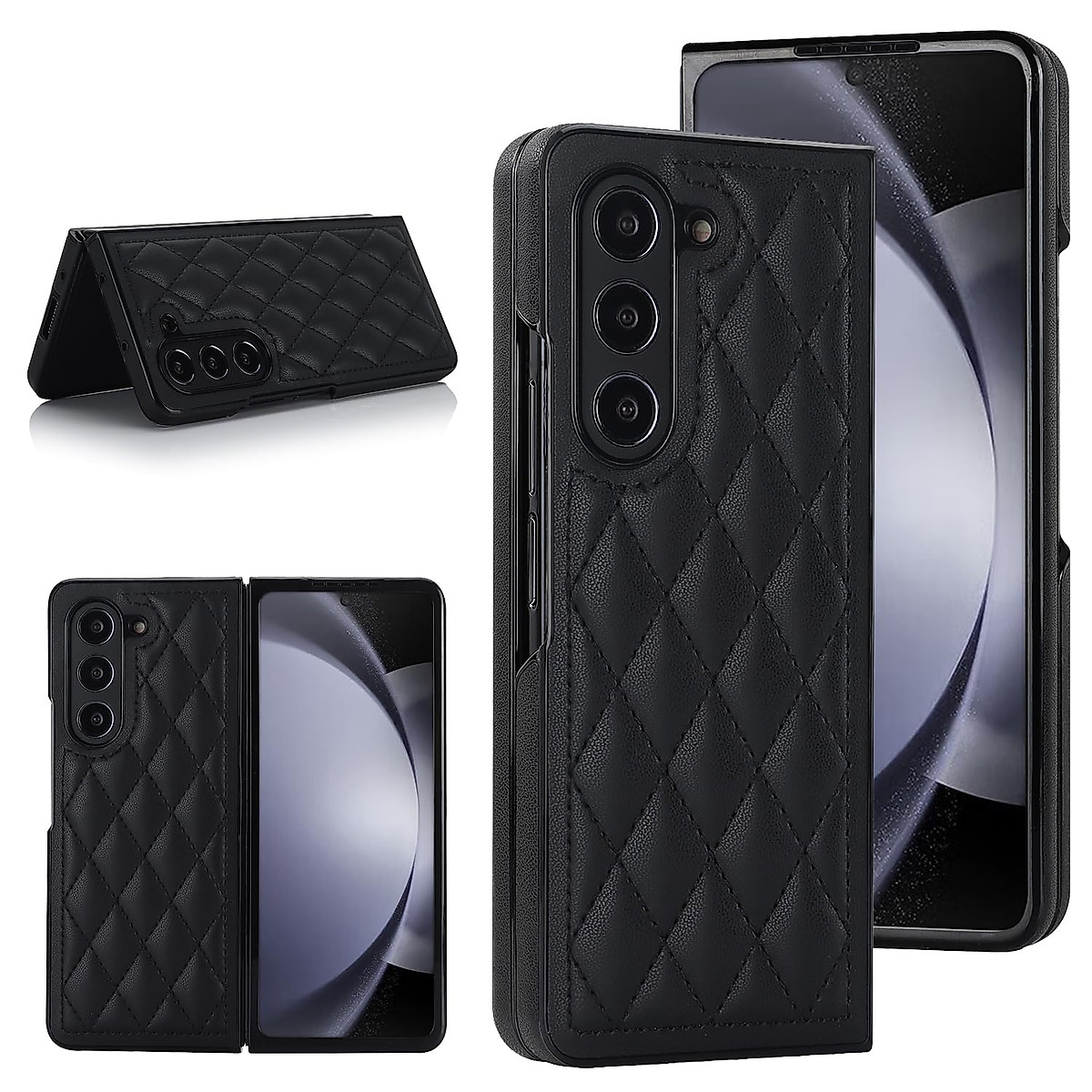 XNXCEVI for Samsung Galaxy Z Fold 5 Case, Premium Leather Back Cover Anti-Scratch Shockproof Case for Galaxy Z Fold5 5G (Black)