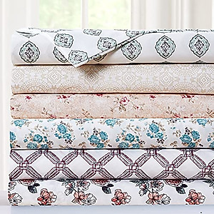 Modern Threads Soft Microfiber Printed Sheets - Luxurious Bed Sheets - Includes Flat, Fitted Sheet with Deep Pockets, & Pillowcases Kashmir Rose Queen