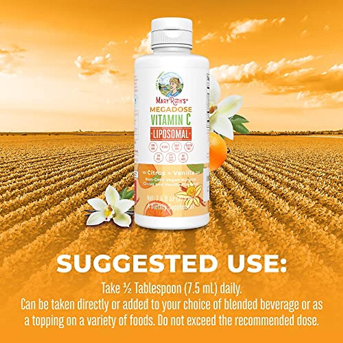 MaryRuth Organics Vitamin C Liquid Liposomal for Women & Men | 500mg Vitamin C Liquid | Sugar Free | Vitamin for Immune Support & Overall Health | Vegan | Non-GMO | Gluten Free | 7.6 Fl Oz