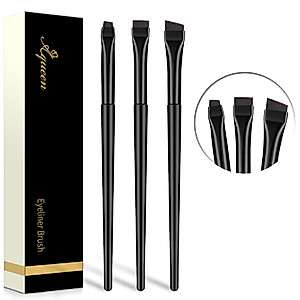 AQUEEN Eyeliner Brush-3 PCS Precision Gel Fine Eyeliner Brush-Ultra Thin Flat and Angled Eyeliner Brush, Premium Quality Soft Eyeliner Brushes for Makeup Tools.(Black)