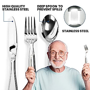 BunMo Weighted Utensils for Tremors and Parkinsons Patients - Heavy Weight Silverware Set of Knife, Fork and Spoon - Adaptive Eating Flatware (3 Pieces)