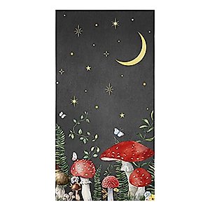 Farm Mushroom Plant Kitchen Dish Towels,1 Pack Night Moon and Stars Black Hand Towel Absorbent Dish Cloth Quick Drying Microfiber Terry Cloths Tea Towel for Dishes Counter/Bar Forest Botanical