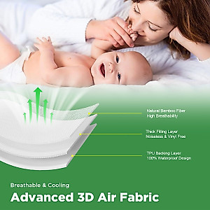 100% Waterproof Mattress Protector Queen, Bamboo Mattress Pad Cover Ultra Soft 3D Air Fabric Cooling Breathable Noiseless Deep Pocket(8-18 INCH)