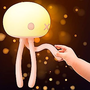 Cute Kids Night Light for Baby Toddler Teens, Dimmable Rechargeable Silicone Bedside Lamp with Flexible Tripod, Kawaii Nursery Night Lights for Breastfeeding, Soft Eye Caring, Tap Control (Pink)