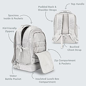 Bentgo® Kids 5-Compartment Lunch Box With Kids 2-in-1 Backpack & Insulated Lunch Bag (Glitter Edition - Silver)