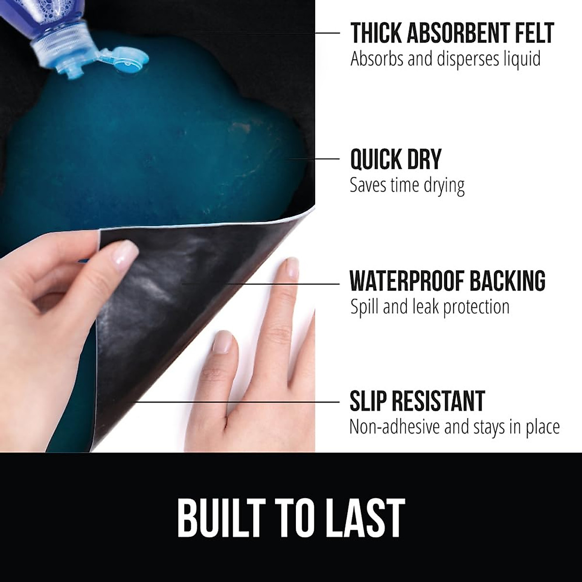 GORILLA GRIP LeakGuard Non-Adhesive Under Sink Mat for Kitchen Cabinet, Waterproof Quick Dry Shelf Liner, Durable Absorbent Felt Mats for Bathroom Sinks, Cabinets, Dresser, Easy to Trim, 24x30 Black