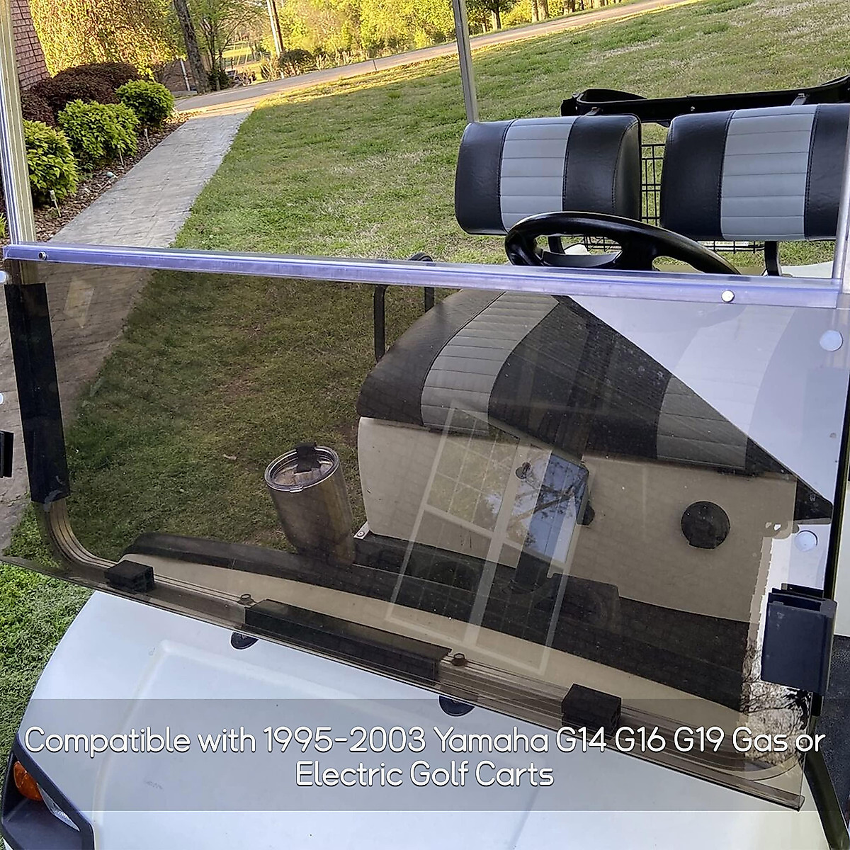 ECOTRIC Tinted/Smoke Windshield Compatible with 1995-2003 Yamaha G14 G16 G19 Gas and Electric Golf Cart Fold Down Windshield