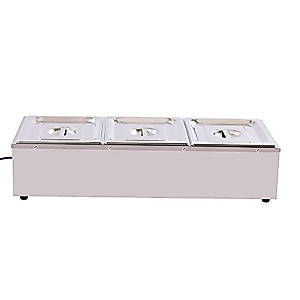 3-Pan Commercial Food Warmer, 110V 1500W Electric Steam Table 10cm/4inch Deep 20.6Qt, Professional Stainless Steel Buffet Bain Marie for Catering and Restaurants
