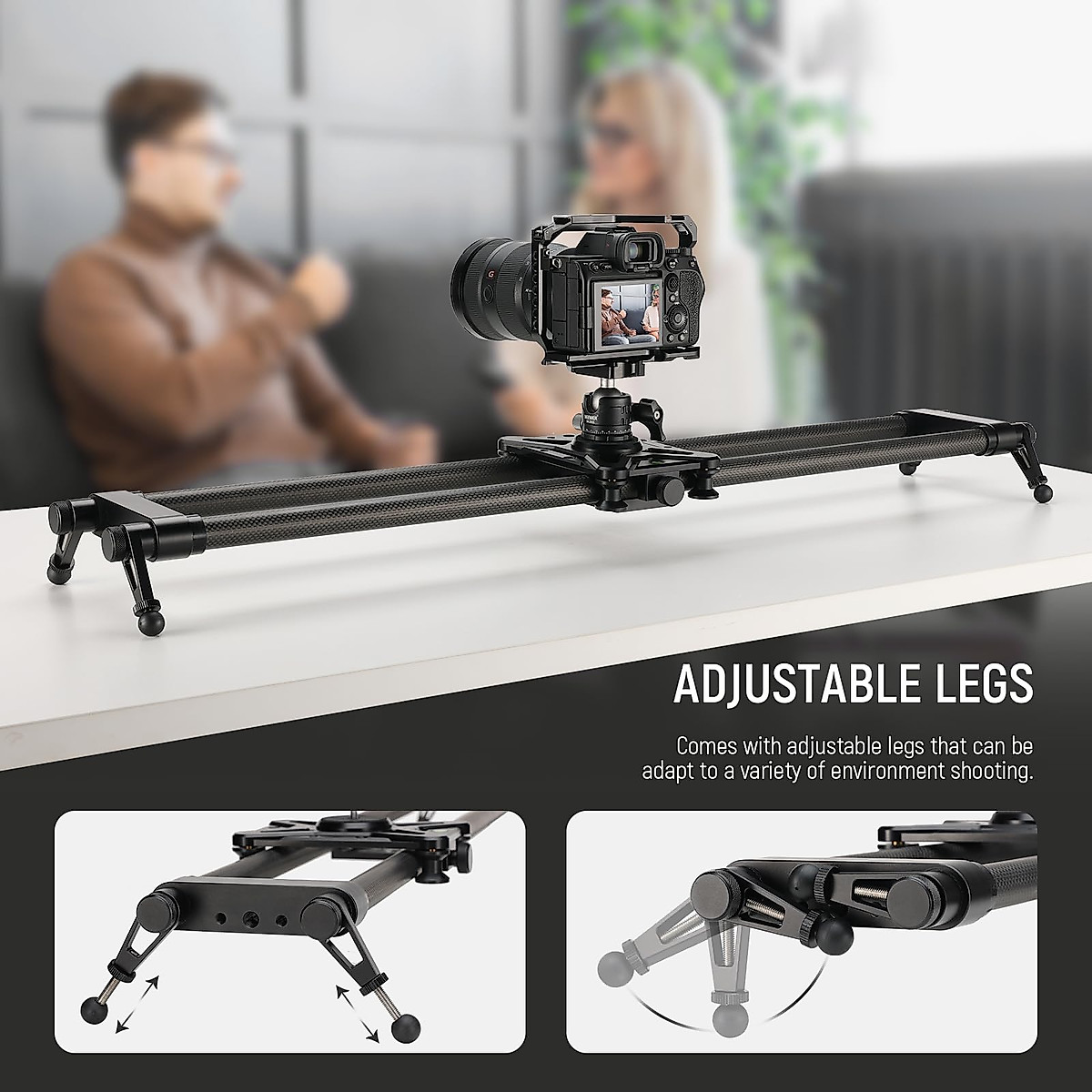 NEEWER 31.5 inches / 80 cm Carbon Fibre Camera Slider, Dolly with Thicker Tube and More Stable Support, 4 Precise Smooth Bearings and Levelling for DSLR Camera Camcorder, max Load 8 kg, CS80 cm