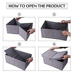 Large Storage Bins With Lids and Handles Stackable Storage Bins for Closet Foldable Fabric Linen Closet Organizers and Storage Baskets Storage Boxes Organization Containers for Shelf Bedroom 2-Pack